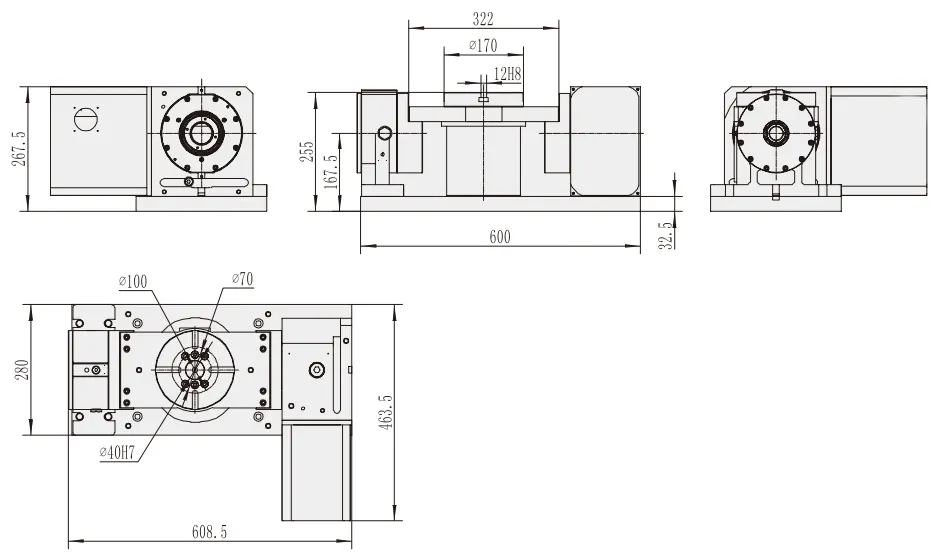 China RTS-170 Rotary Table Horizontal and Vertical 5 Axis Indexing ...